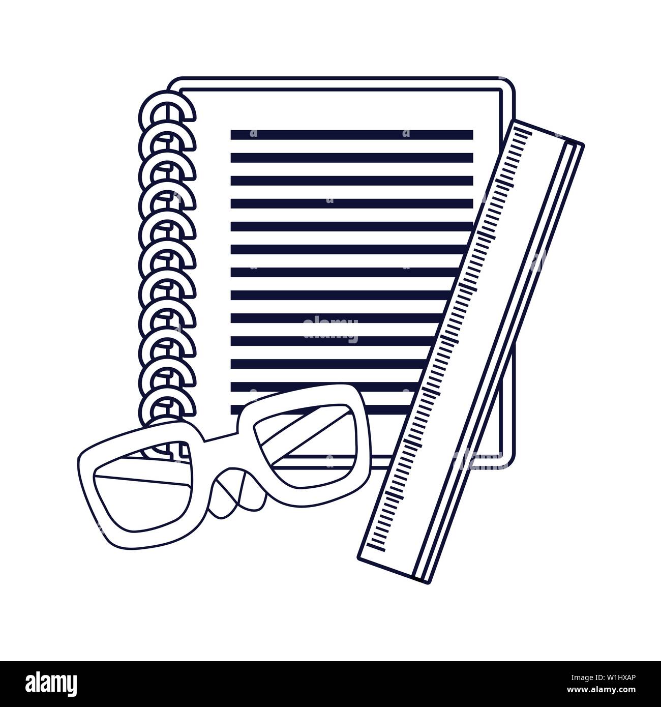 notebook ruler and glasses back to school vector illustration Stock ...