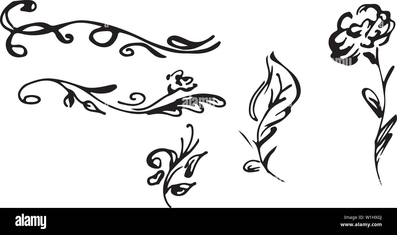 Hand Drawn Vector Illustrations Of Abstract Set of Flowers Isolated on ...
