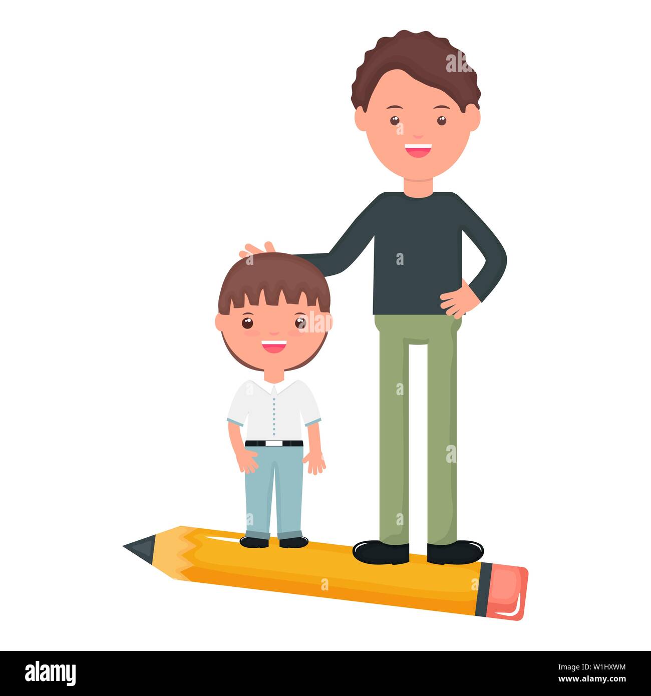 cute little student boy with teacher and pencil vector illustration ...
