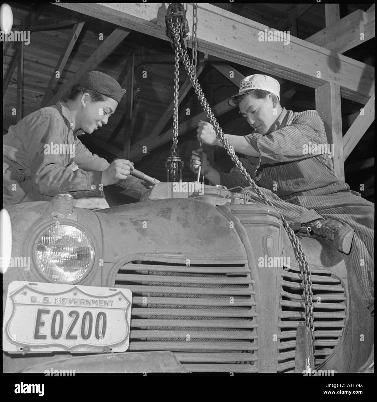Rohwer Relocation Center, McGehee, Arkansas. In the center motor pool ...