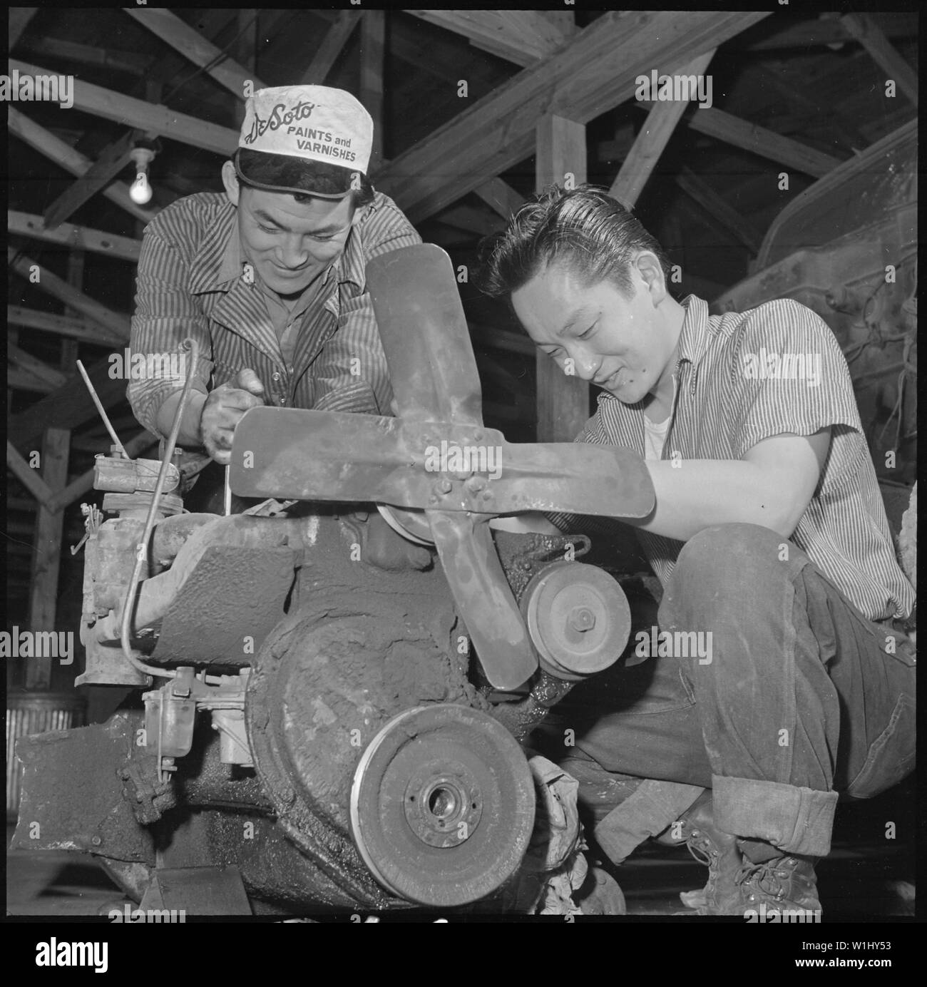 Rohwer Relocation Center, McGehee, Arkansas. In the motor pool repair ...
