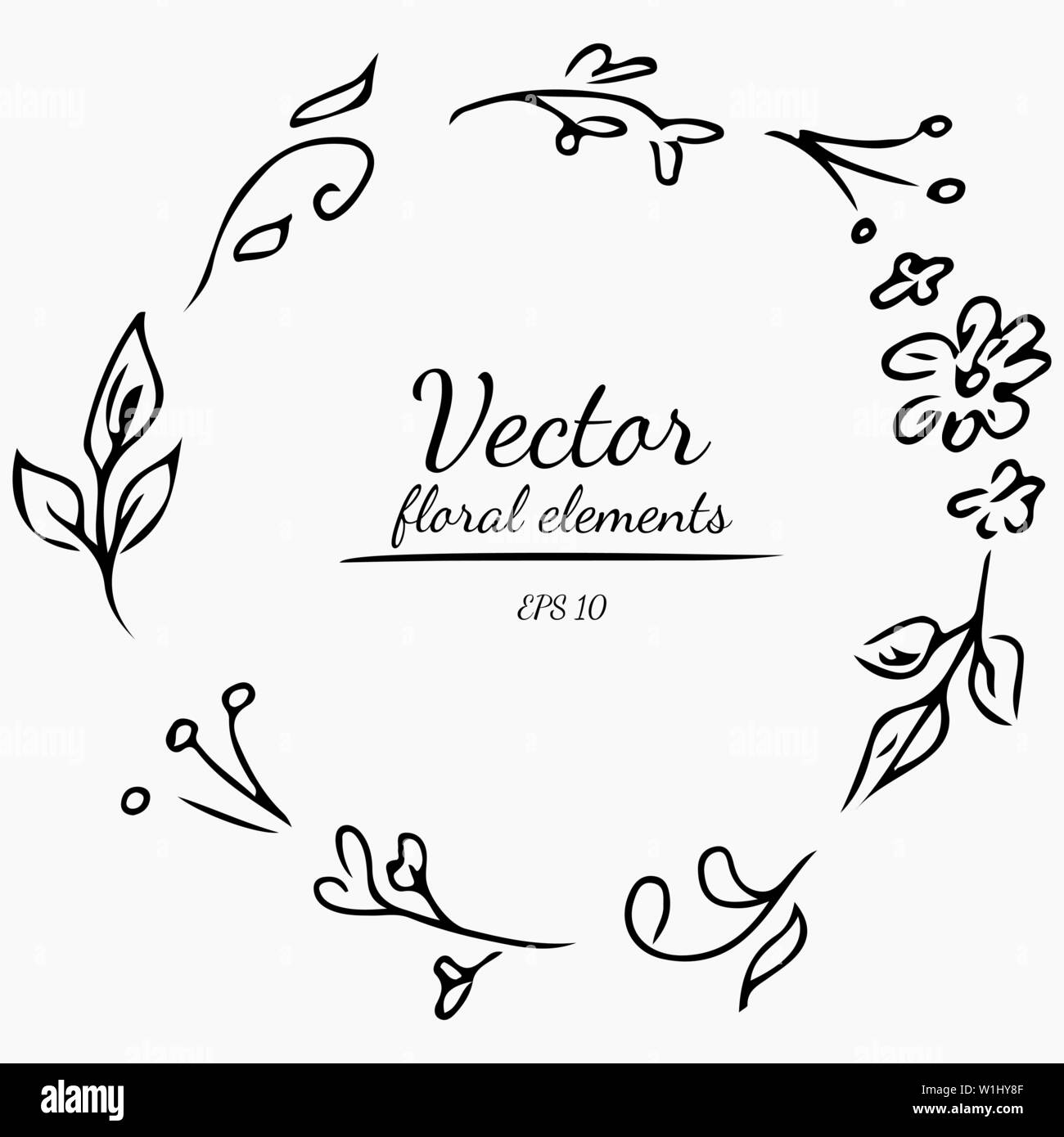 Wreath of flowers on a white background. Hand drawn vector illustration ...