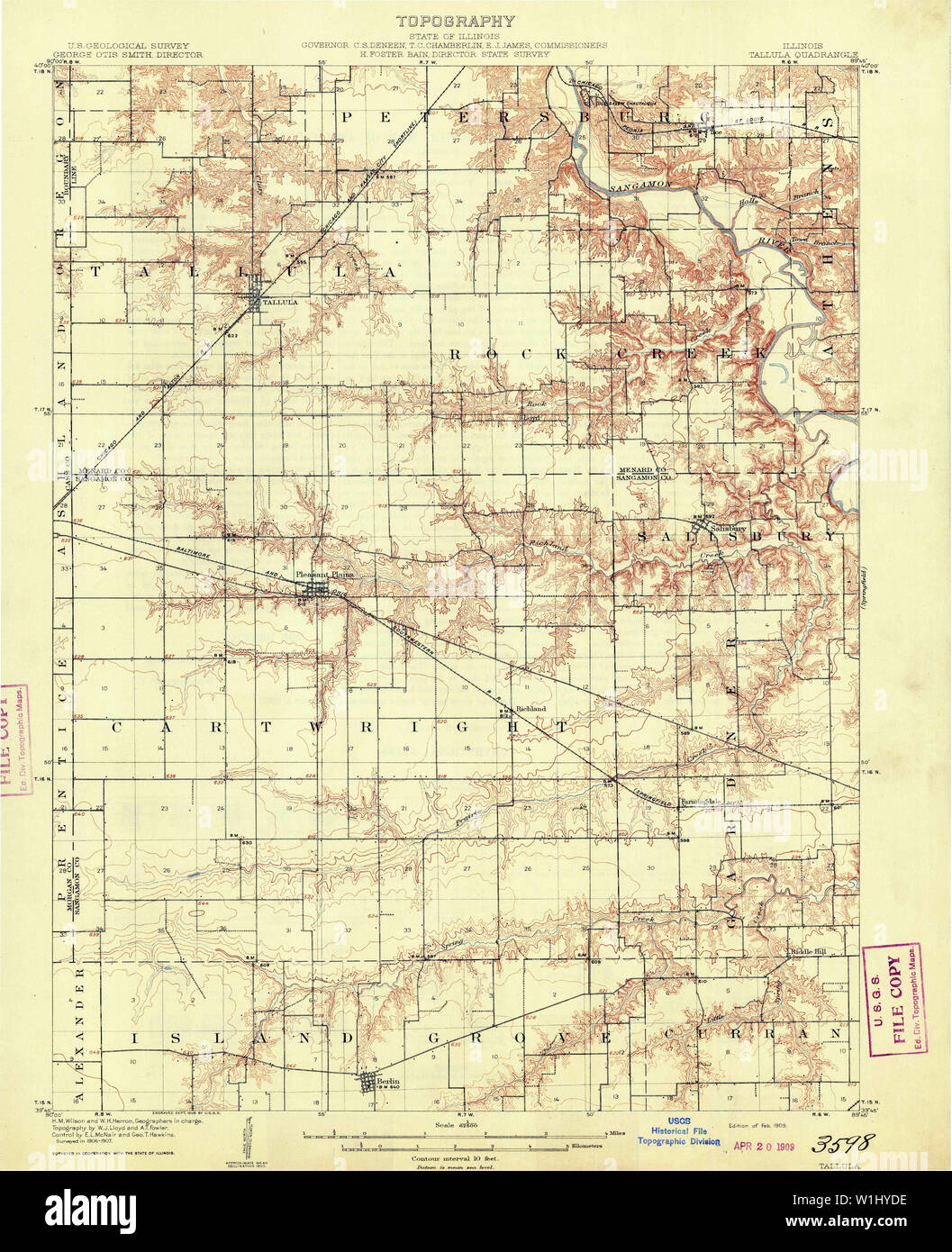 USGS TOPO Map Illinois IL Tallula 309996 1909 62500 Restoration Stock ...