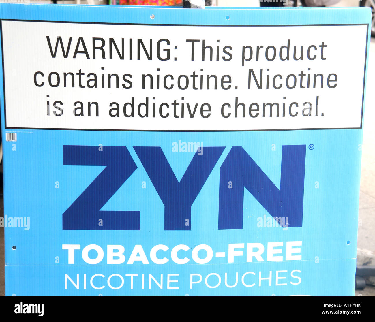 New York City, New York, USA. 2nd July, 2019. A ZYN sign on display in ...