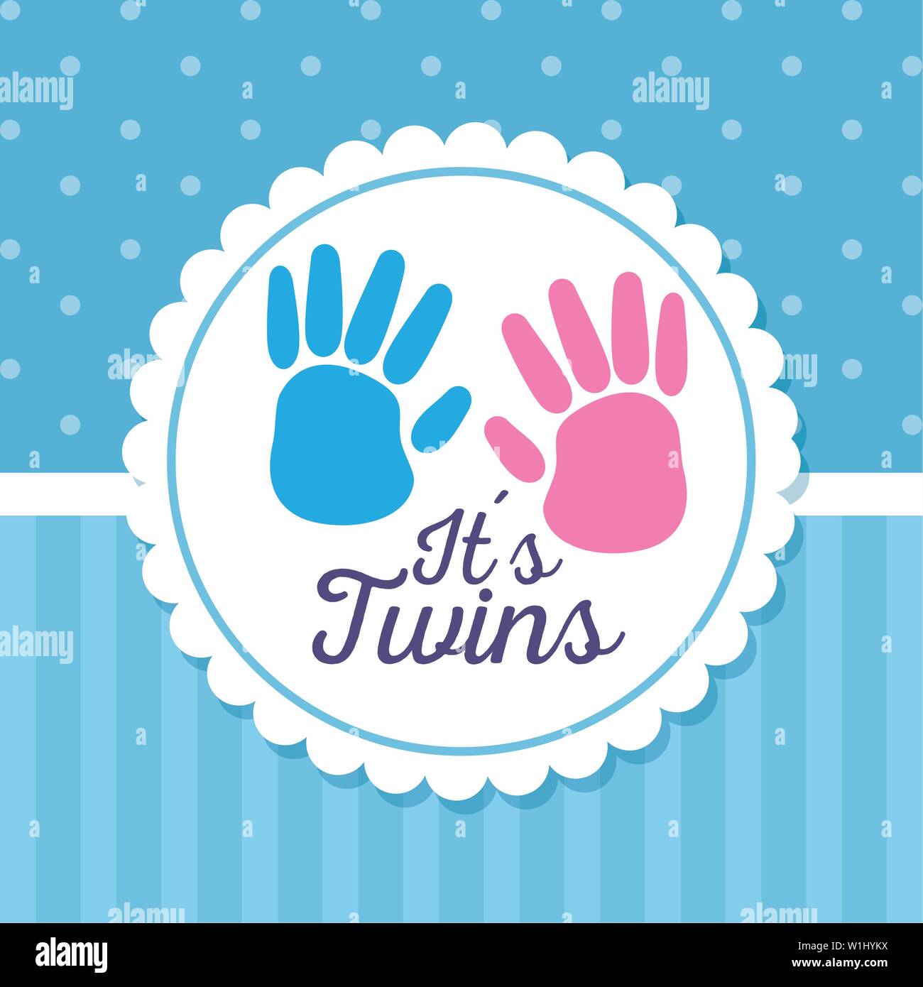 label of handprint decoration with twins celebration Stock Vector Image ...