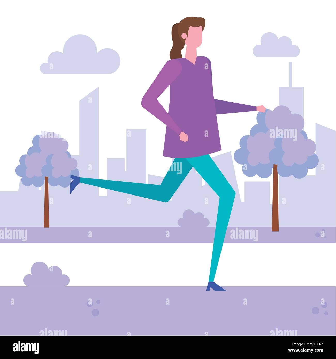 woman running with casual clothes and hairstyle Stock Vector Image ...