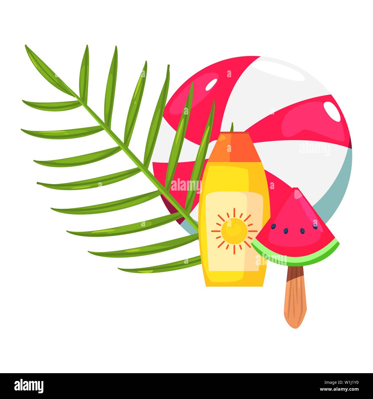 popsicle watermelon sunblock and ball vacations tropical summer vector ...