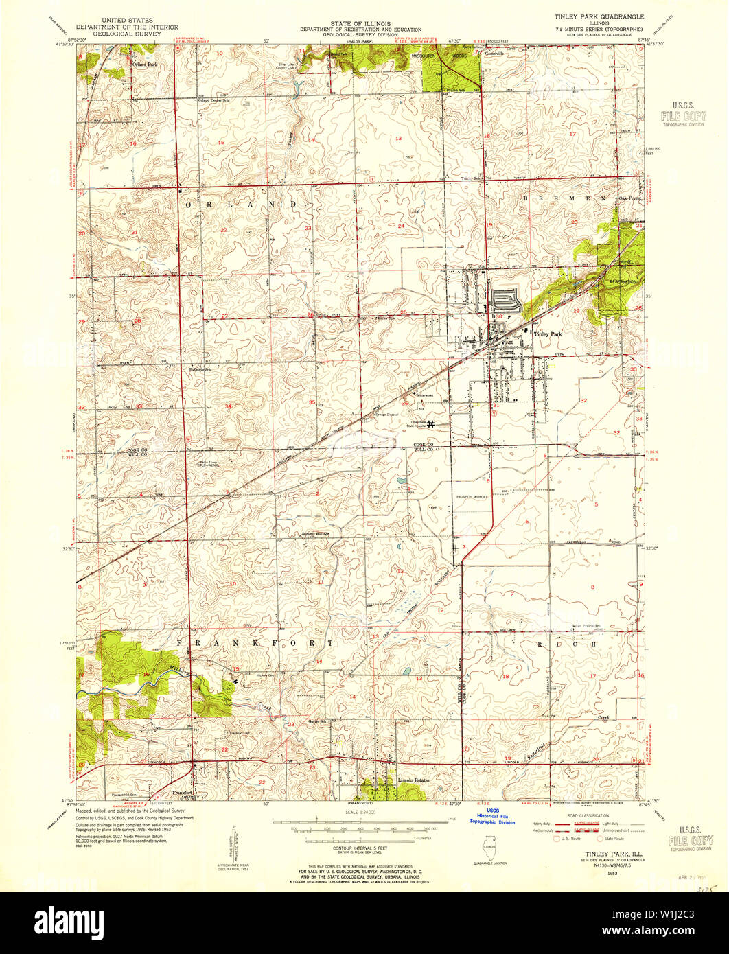 USGS TOPO Map Illinois IL Tinley Park 308891 1953 24000 Restoration ...