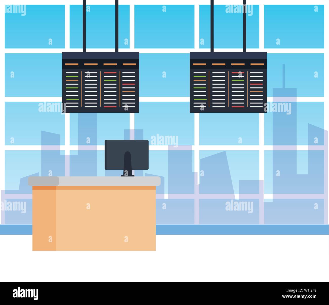 airport desk with computer and screen trip Stock Vector Image & Art - Alamy