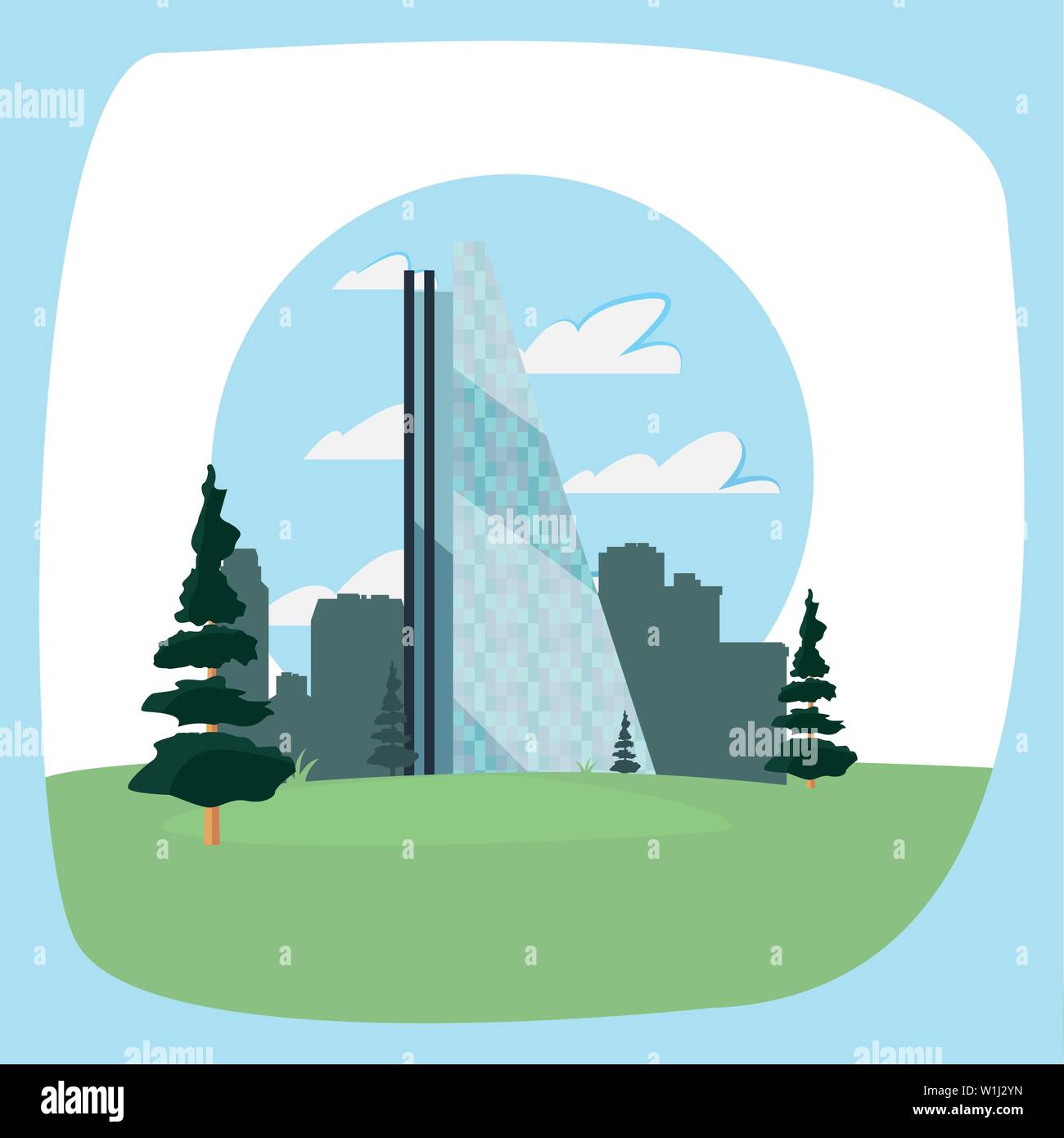 high building city park panorama vector illustration Stock Vector Image ...