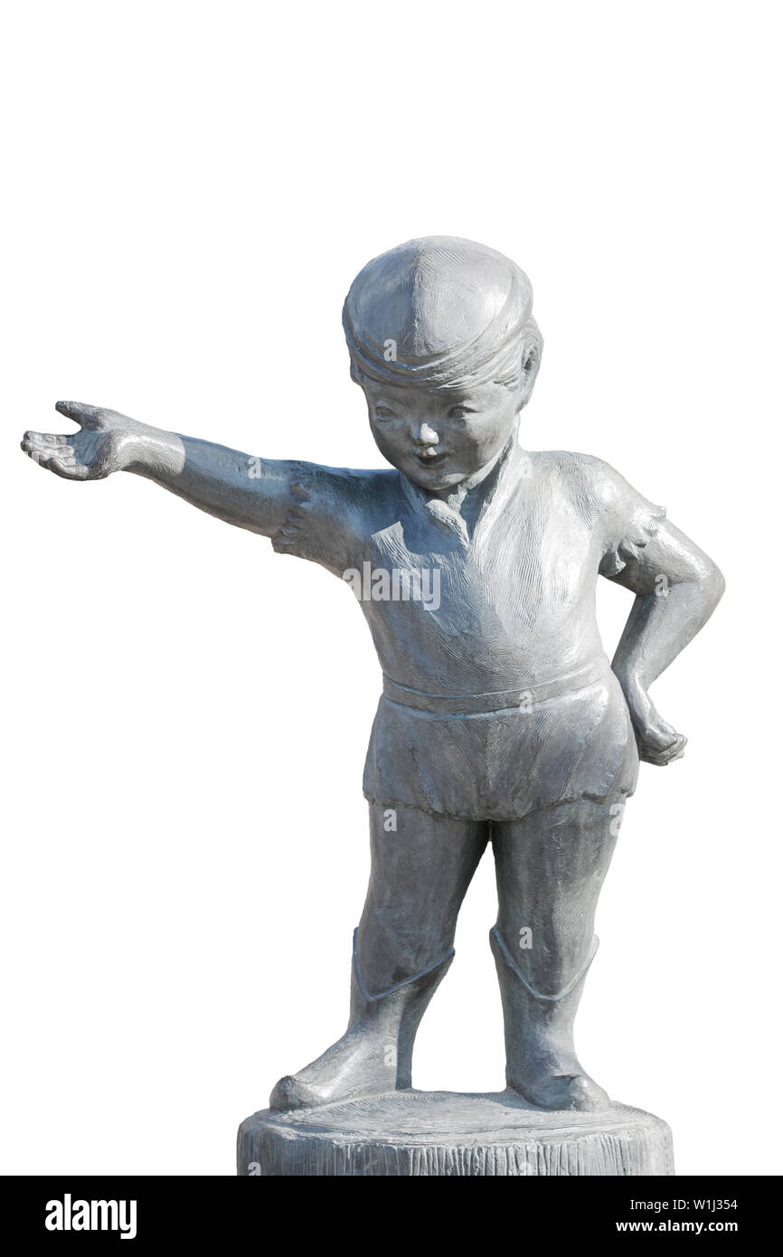 Beautiful stone statue of child show hand, isolated on white Stock ...