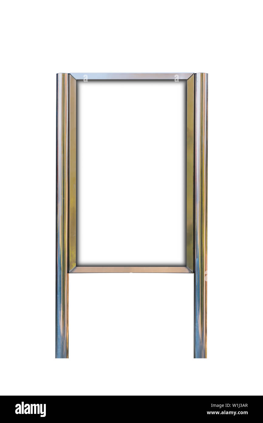 Blank signboard template for text on silver pole, isolated white ...