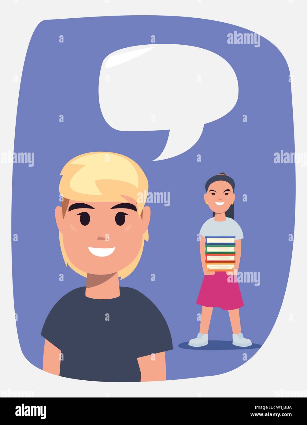 boy and girl talking books stacked back to school vector illustration ...