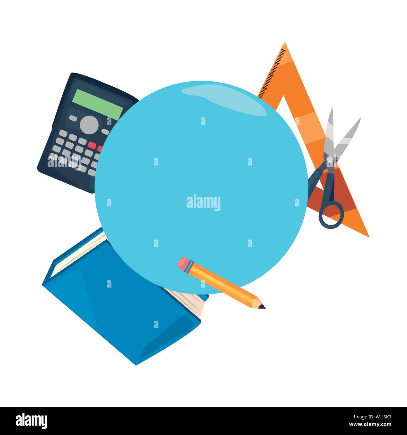 calculator ruler book pencil scissors back to school vector ...