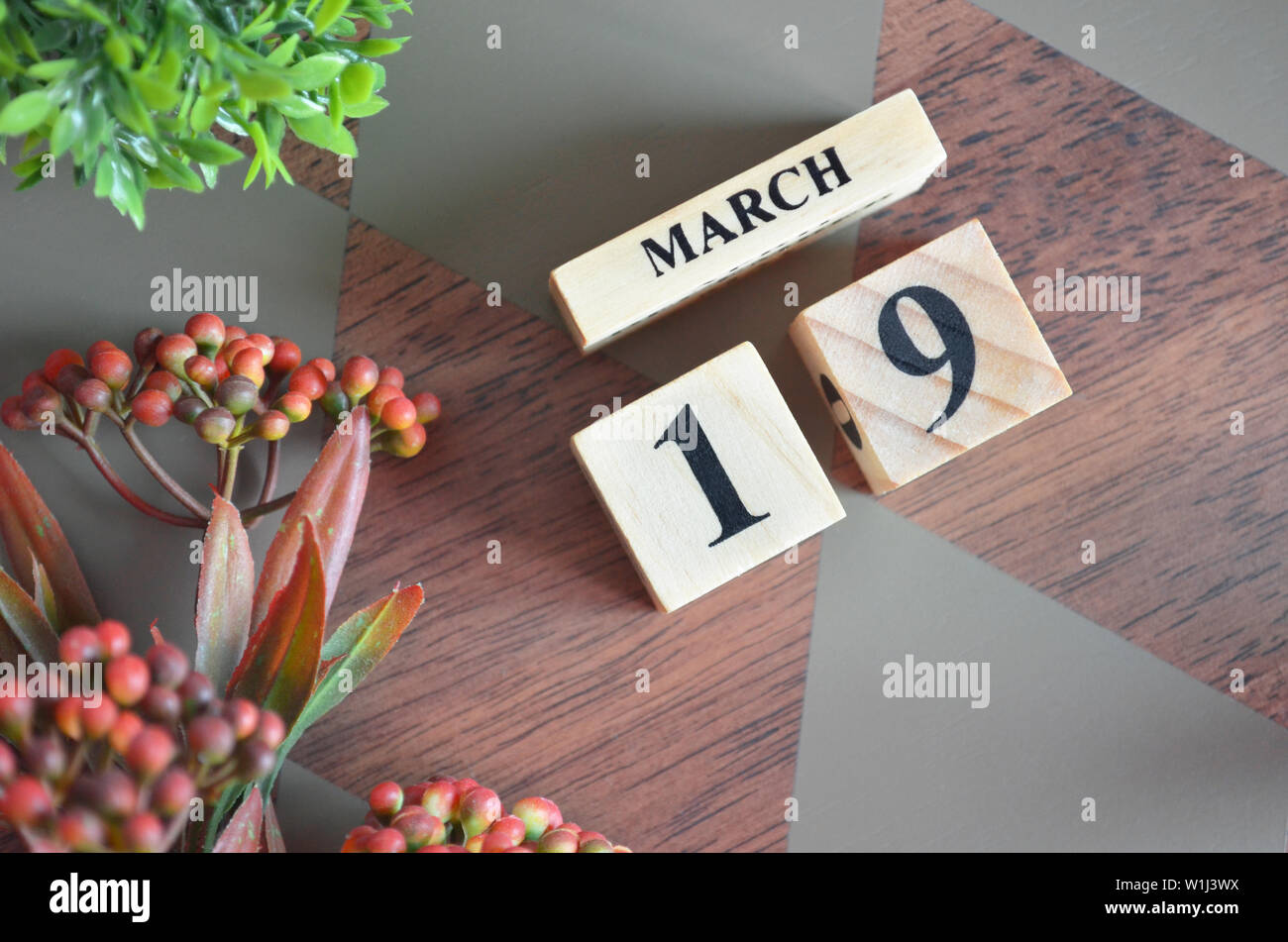 Date of March month. Diamond wood table for background Stock Photo - Alamy