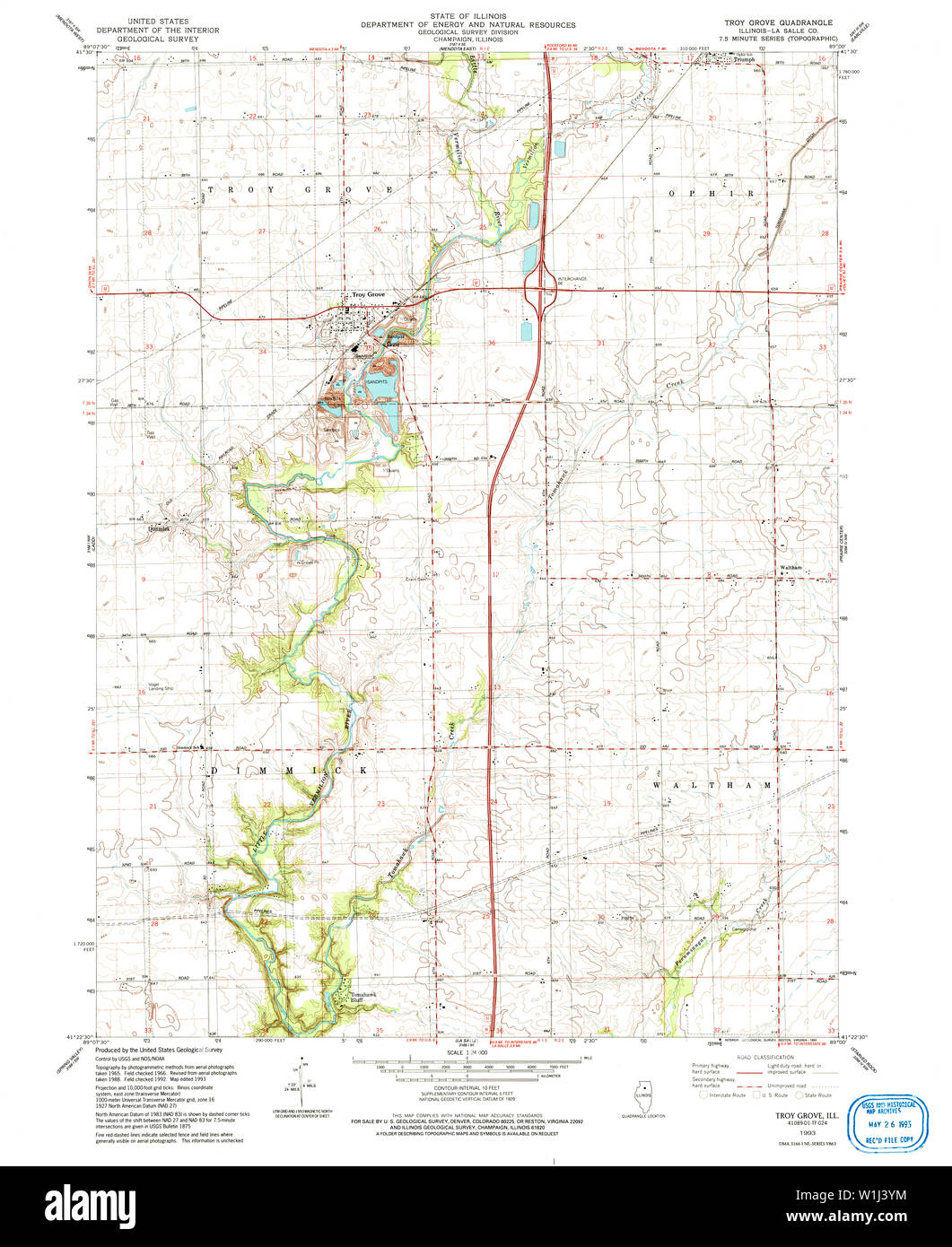 USGS TOPO Map Illinois IL Troy Grove 308907 1993 24000 Restoration ...