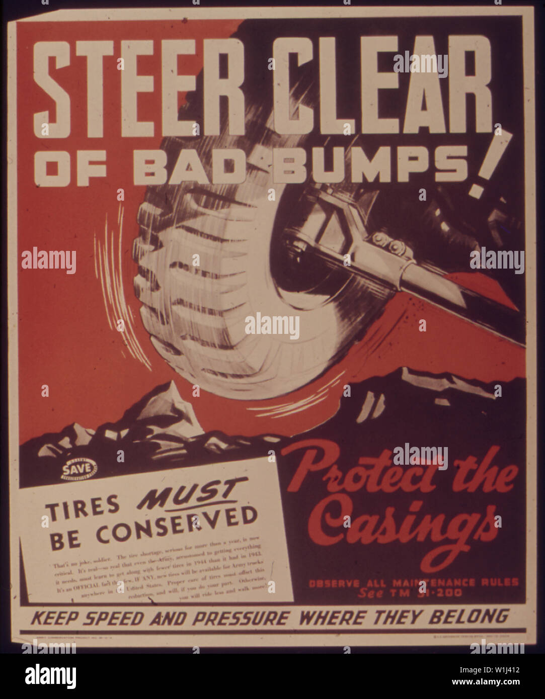 STEER CLEAR OF BAD BUMPS! PROTECT THE CASINGS Stock Photo - Alamy