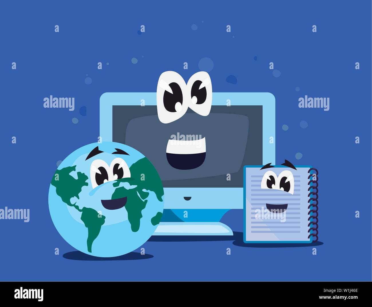 computer book and world cartoon back to school vector illustration ...