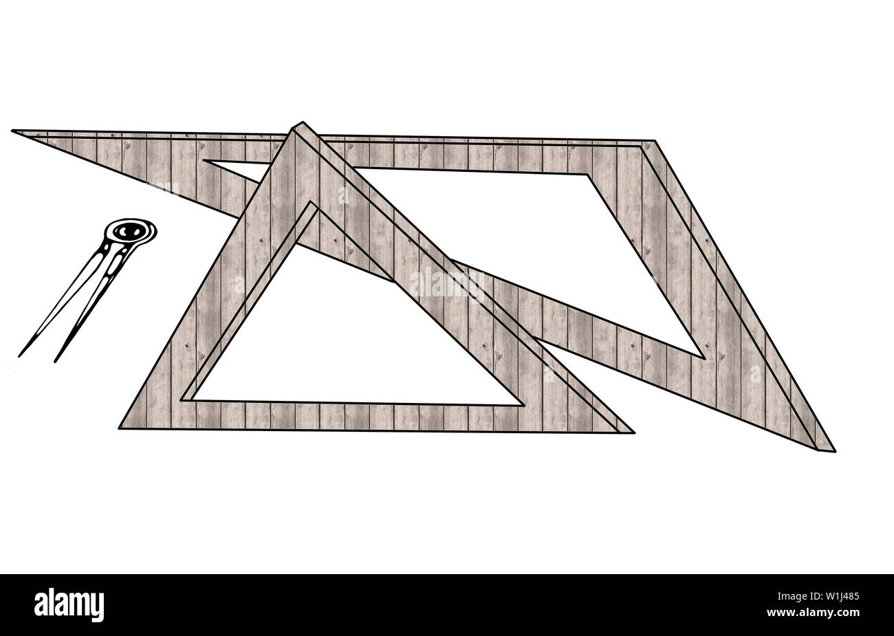 Geometry and science concept illustration with triangular rulers and a ...