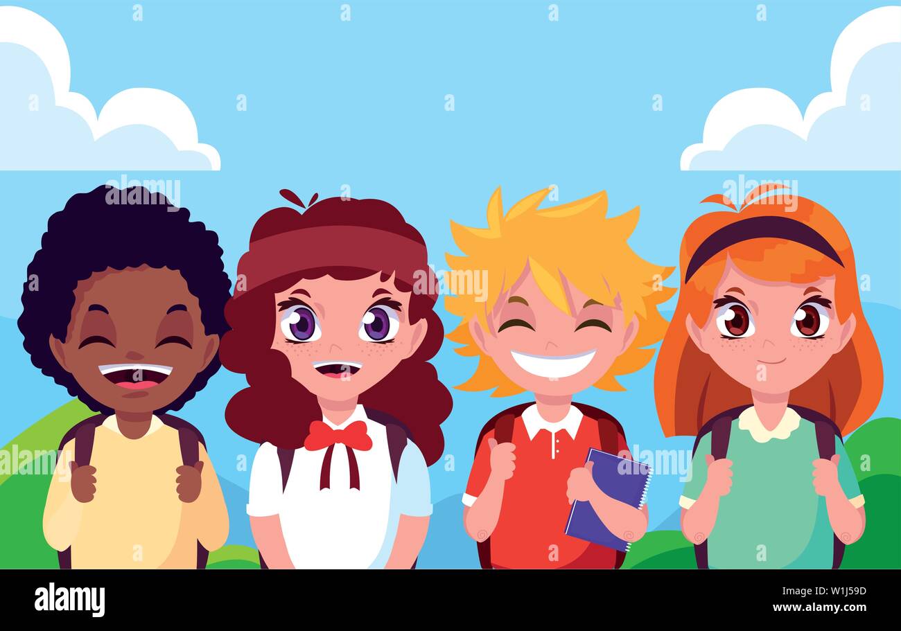 cute little student group avatar character vector illustration design ...