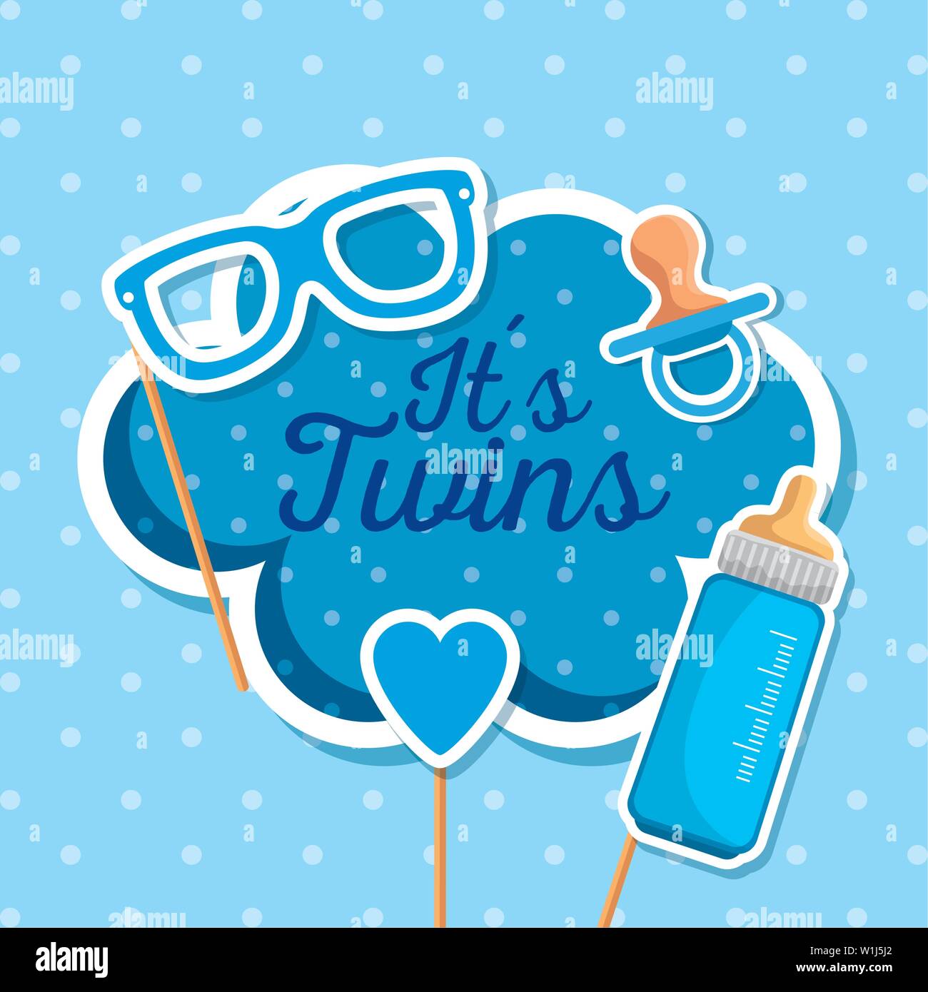 cloud label of twins celebration with feeding bottle Stock Vector Image ...