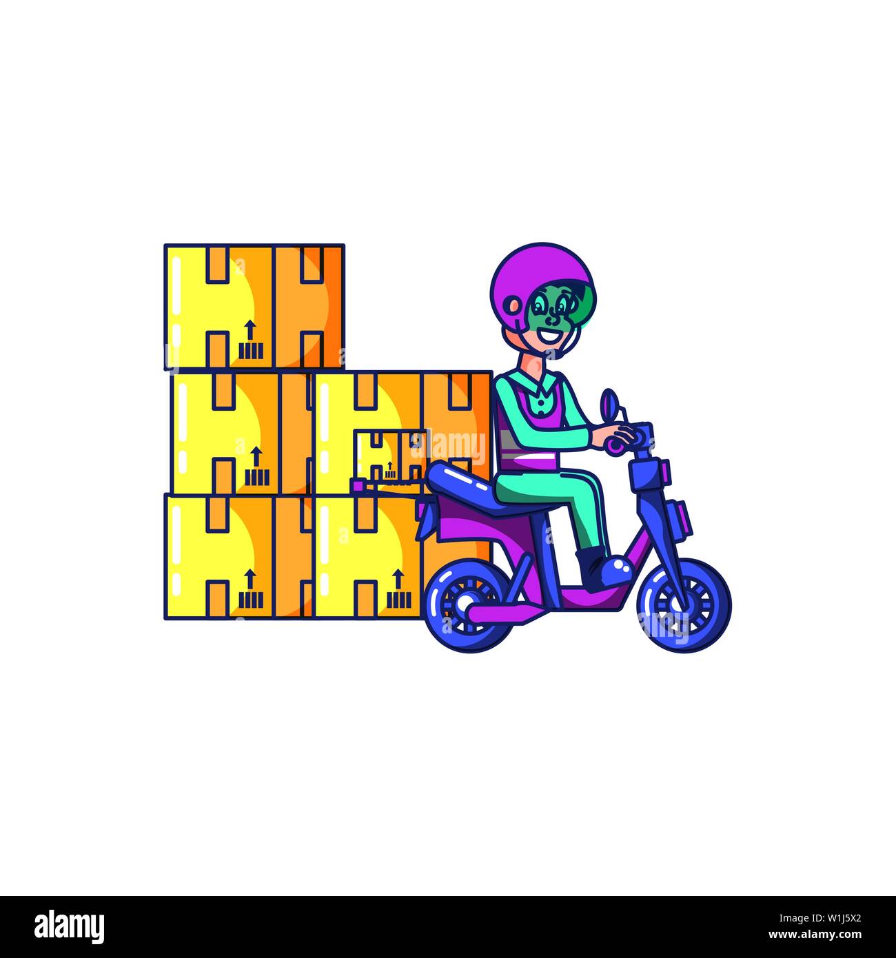 worker delivery service in motorcycle with boxes vector illustration ...