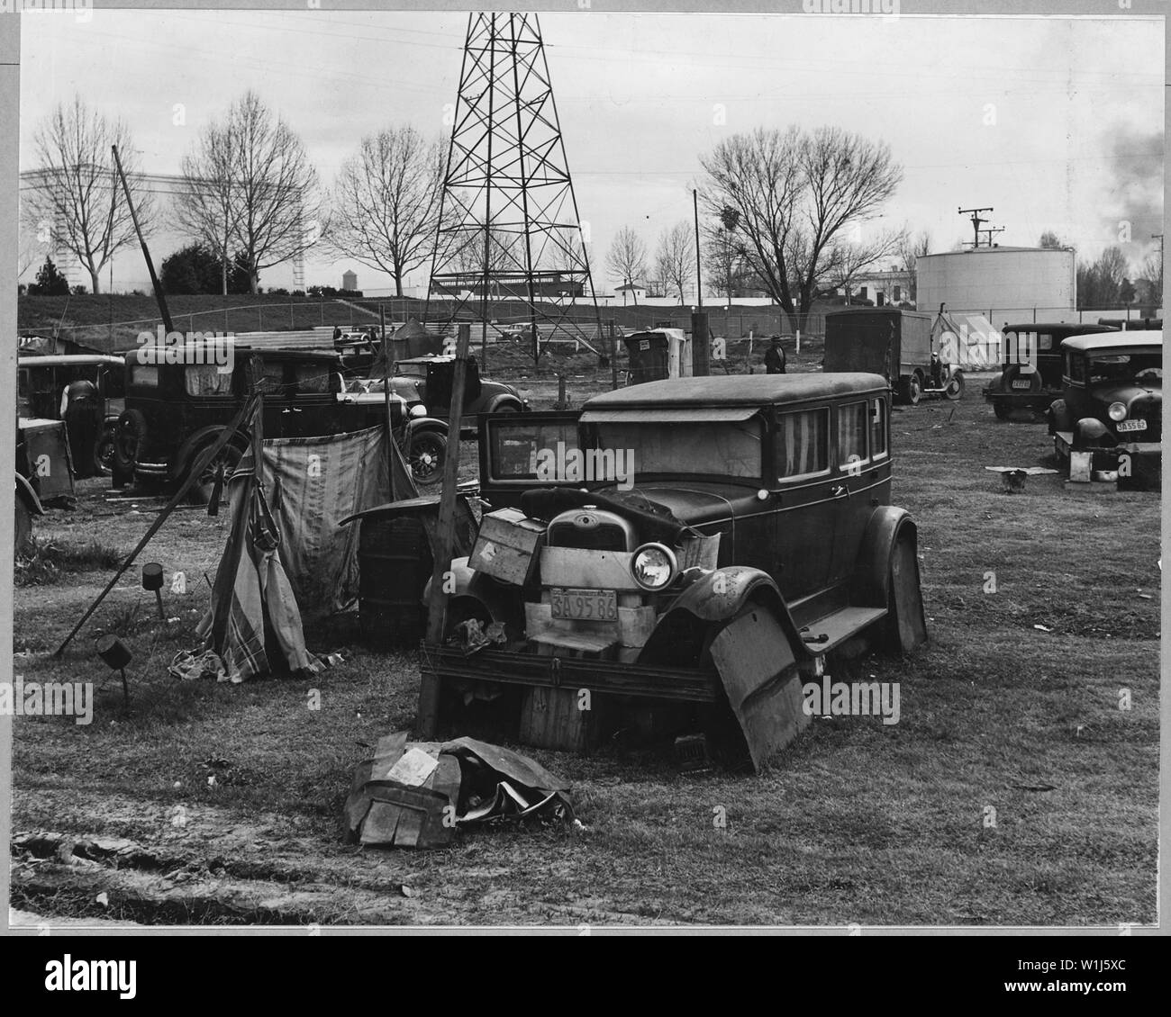 Sacramento, California. Close-up view of squatter camp. This family ...