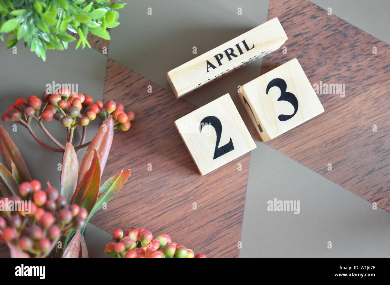 Date of April month. Diamond wood table for background Stock Photo - Alamy