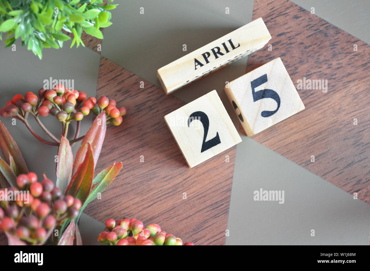 Date of April month. Diamond wood table for background Stock Photo - Alamy