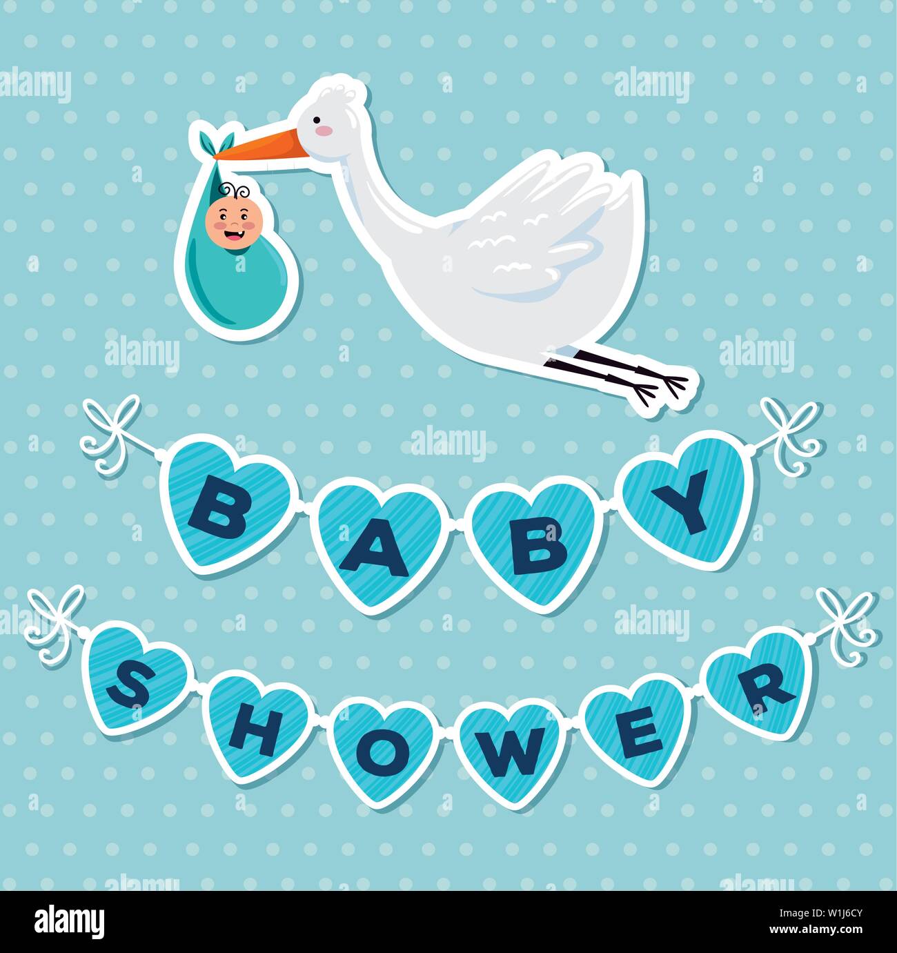 stork flying with baby and party banner message Stock Vector Image ...