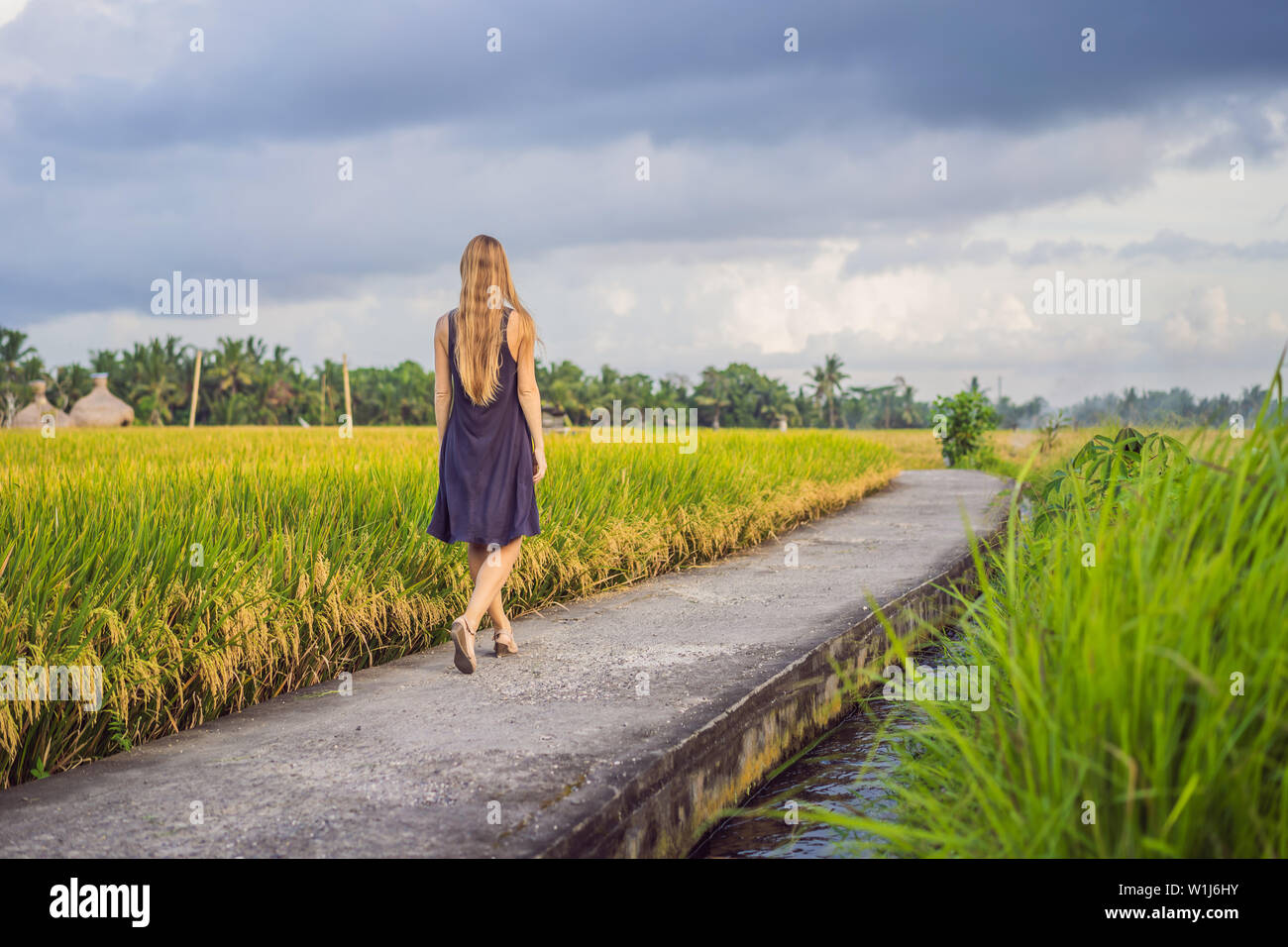 Women tourists enjoy the panoramic view of the beautiful Asian scenery ...