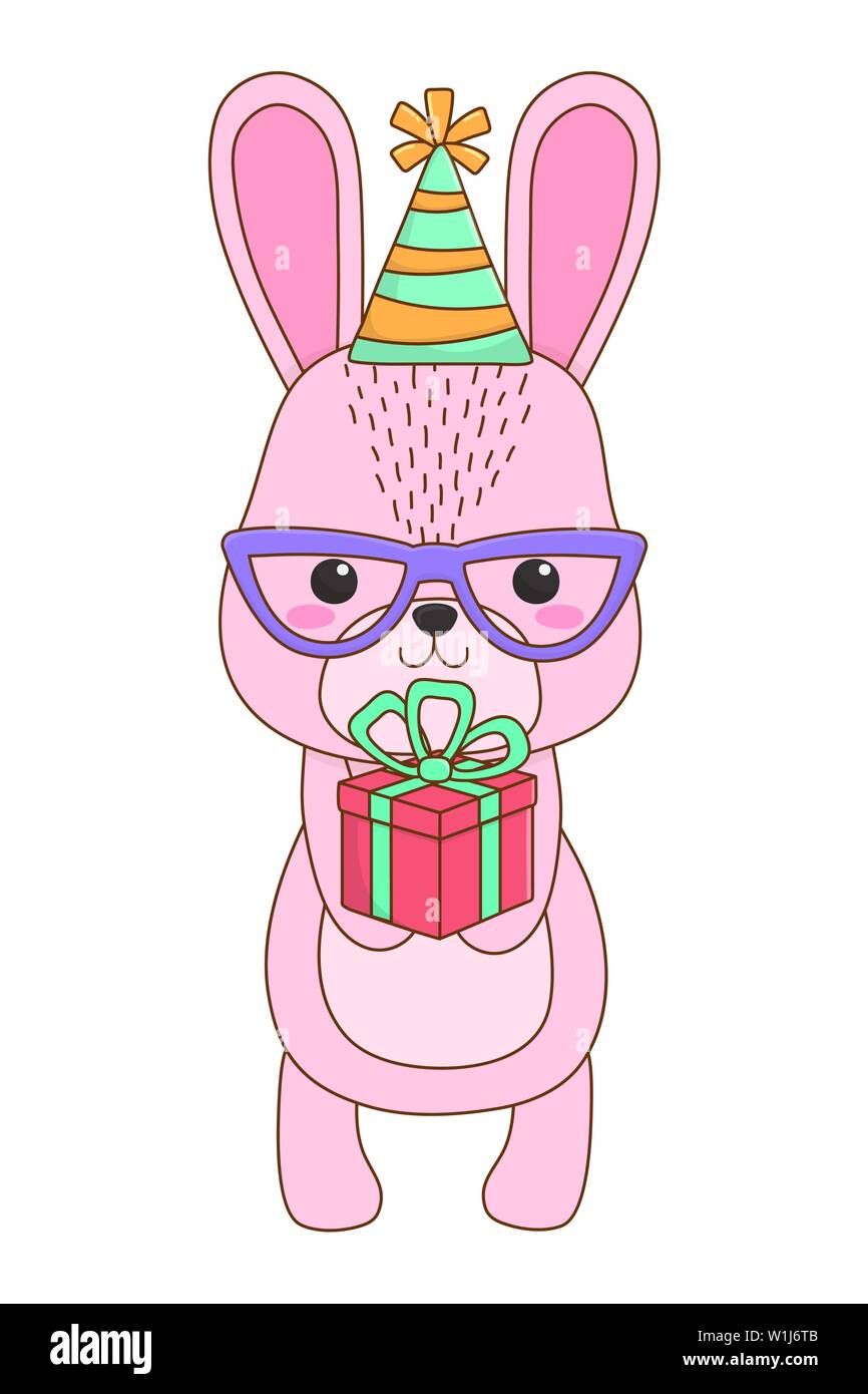 Rabbit cartoon design, Animal happy birthday celebration decoration and ...