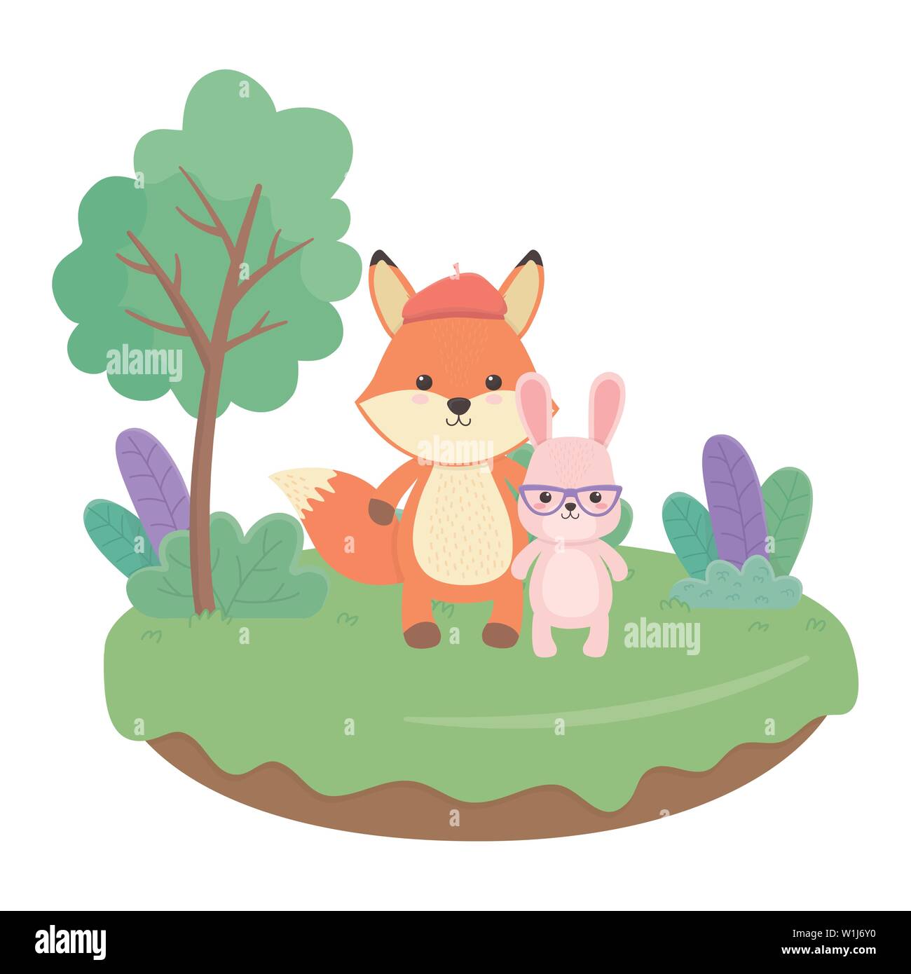 Fox and rabbit cartoon design, Animal cute zoo life nature and fauna ...