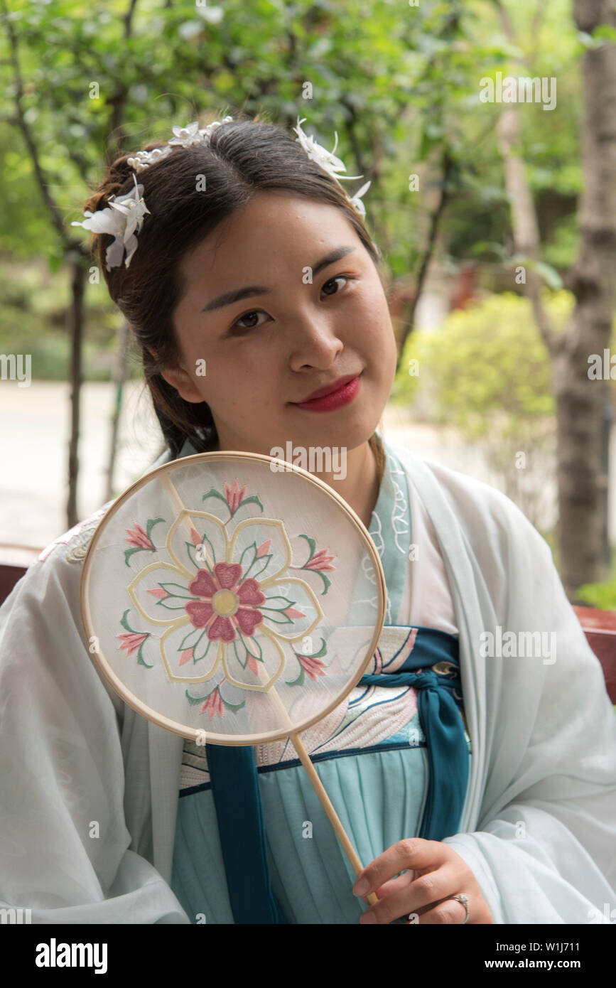 Chinese woman in traditional Chinese clothes. Photographed in Chengdu ...