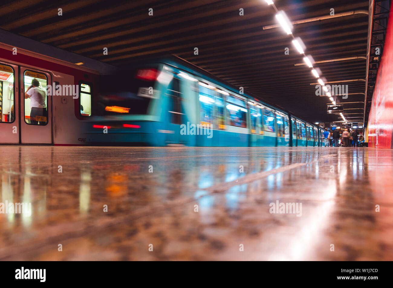 SANTIAGO, CHILE - NOVEMBER 2015: Santiago Metro trains at República ...