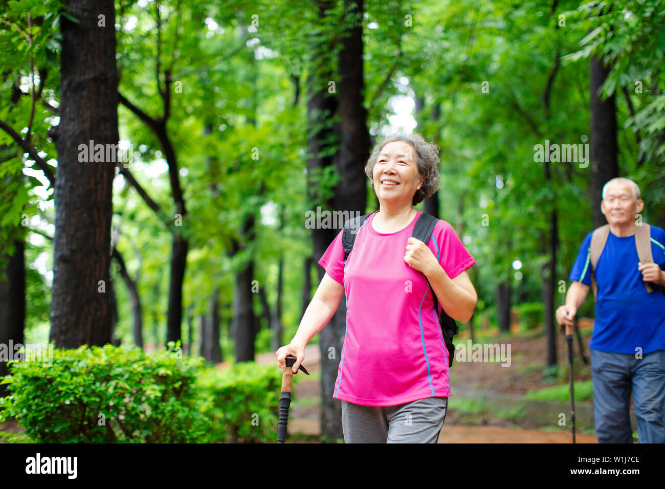 Portrait smiling woman hiking trip mountains hi-res stock photography ...