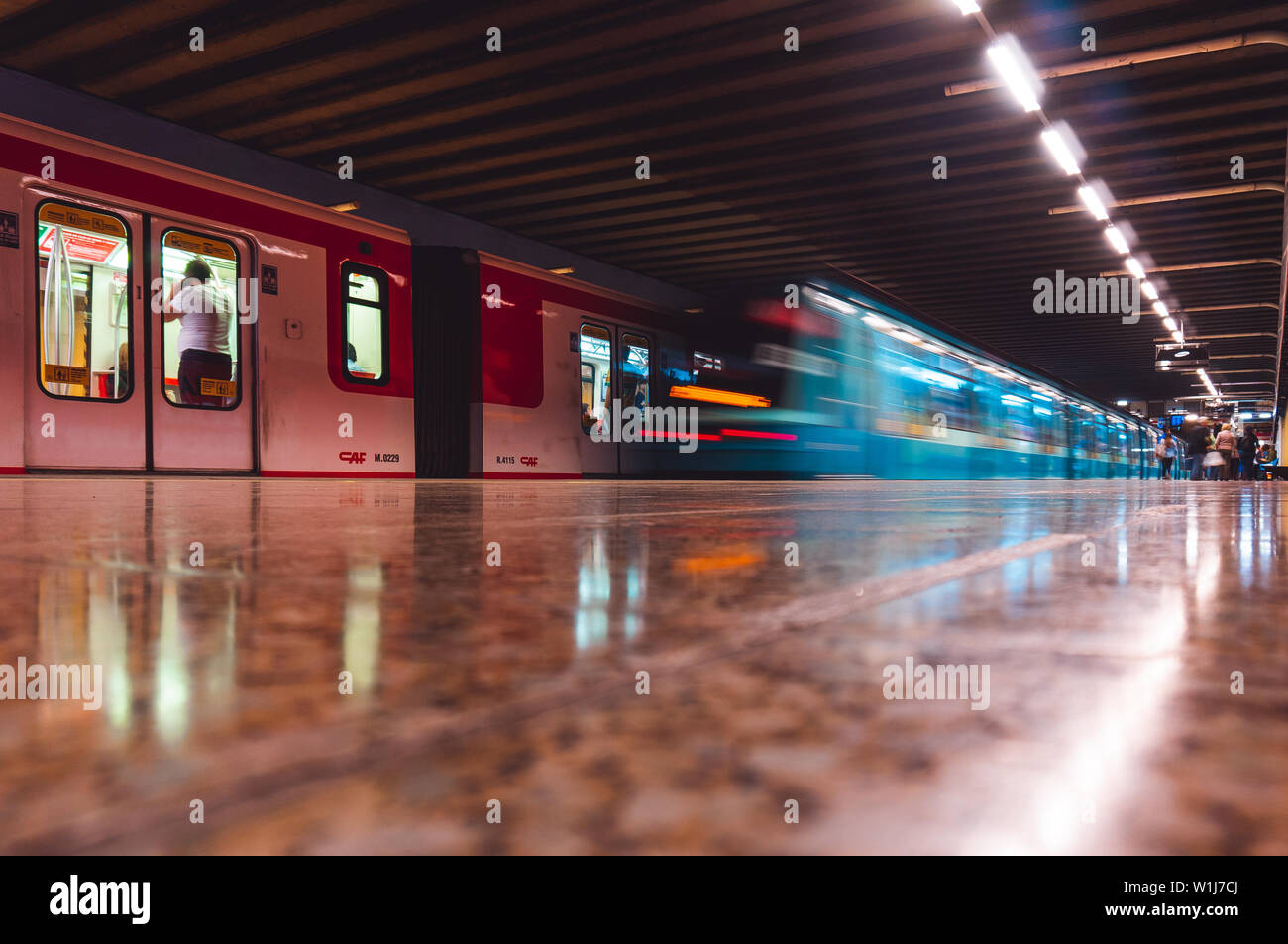 SANTIAGO, CHILE - NOVEMBER 2015: Santiago Metro trains at República ...