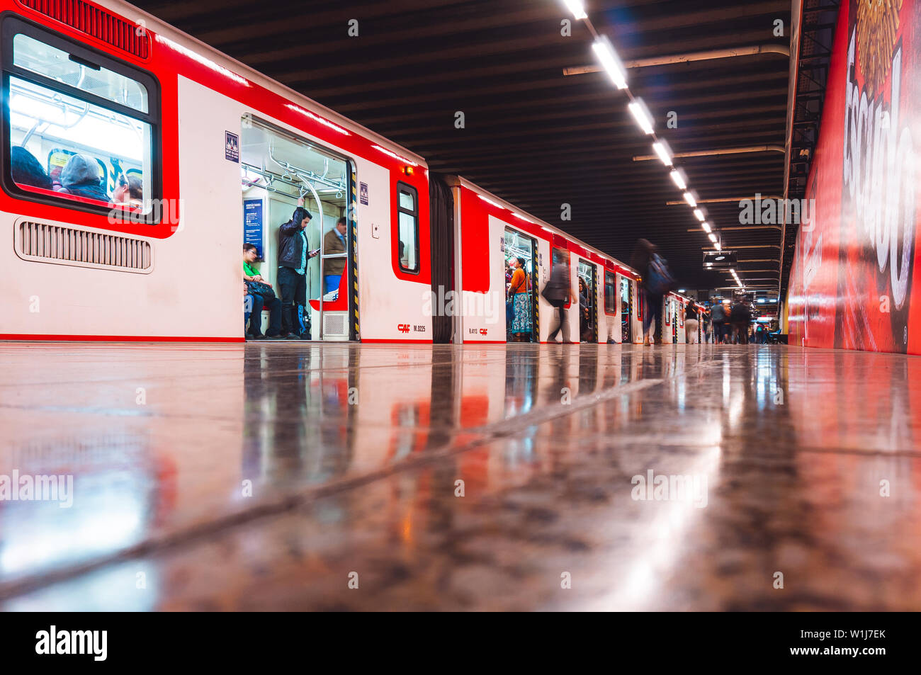 SANTIAGO, CHILE - NOVEMBER 2015: A Metro de Santiago train at República ...