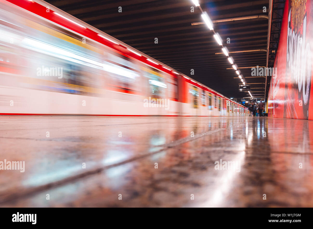 SANTIAGO, CHILE - NOVEMBER 2015: A Metro de Santiago train at República ...