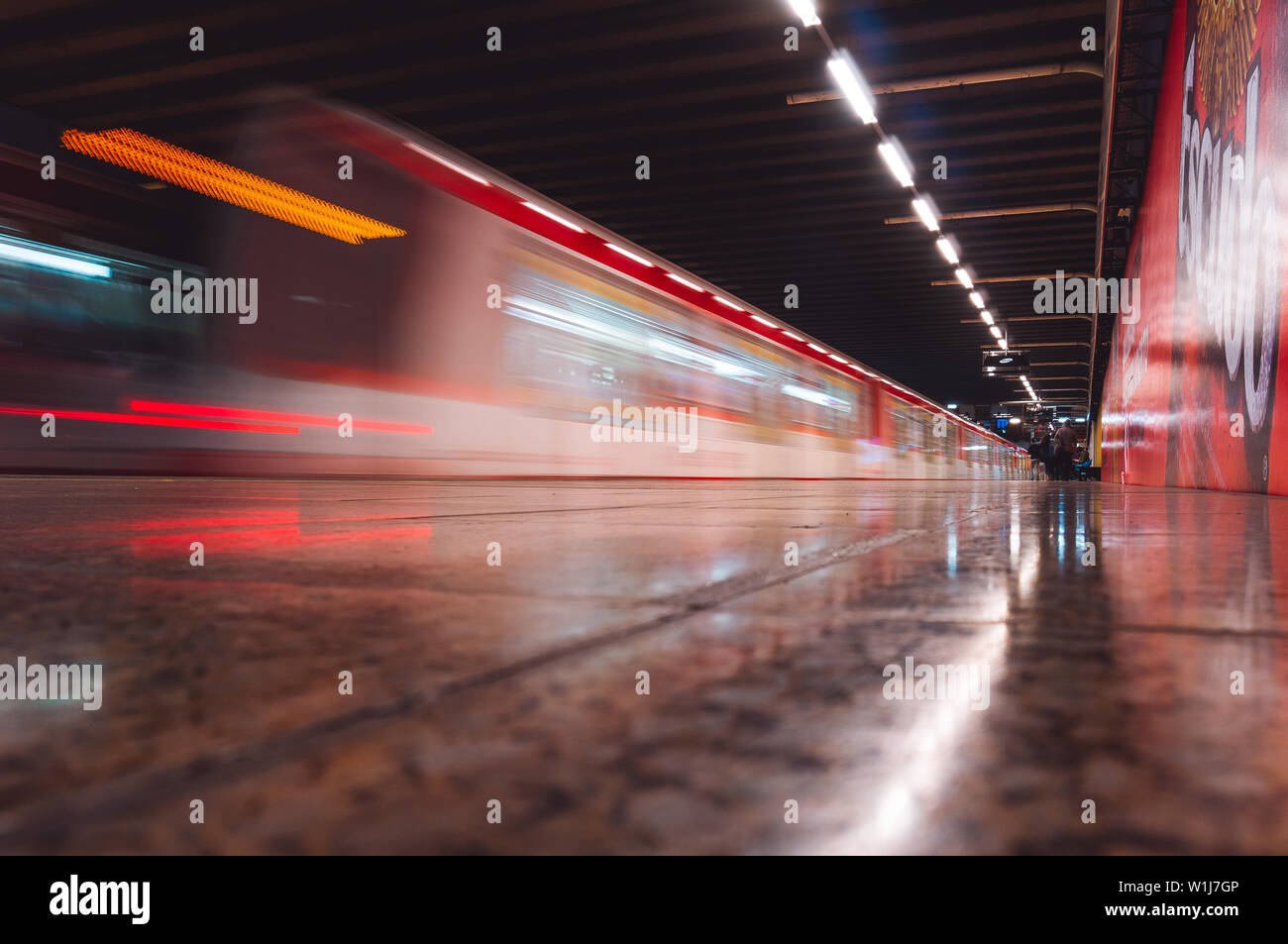 SANTIAGO, CHILE - NOVEMBER 2015: A Metro de Santiago train at República ...