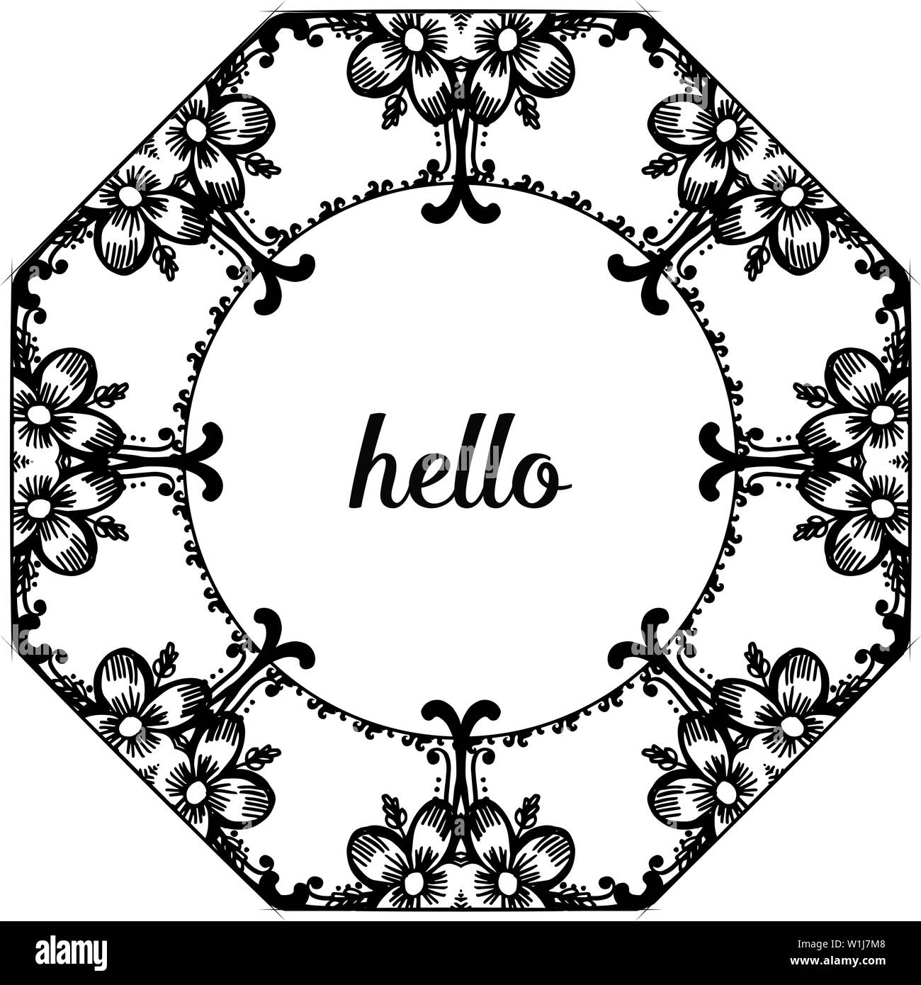 Vector illustration greeting card of hello with decoration cute flower ...