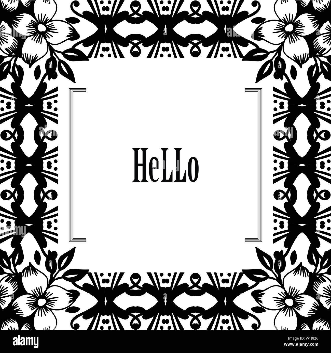 Vector illustration lettering hello with design graphic flower frame ...