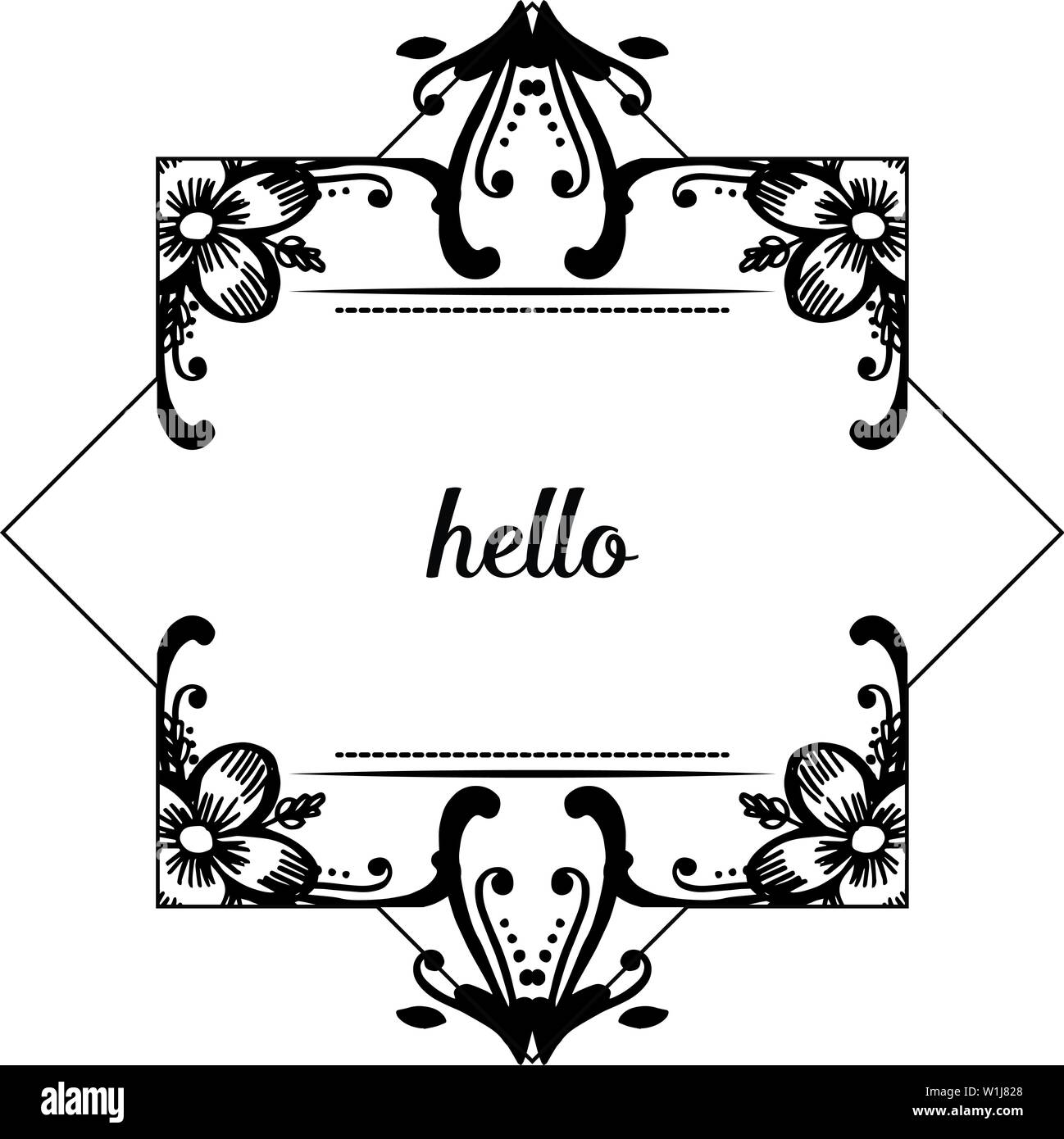 Vector illustration lettering hello with design graphic flower frame ...