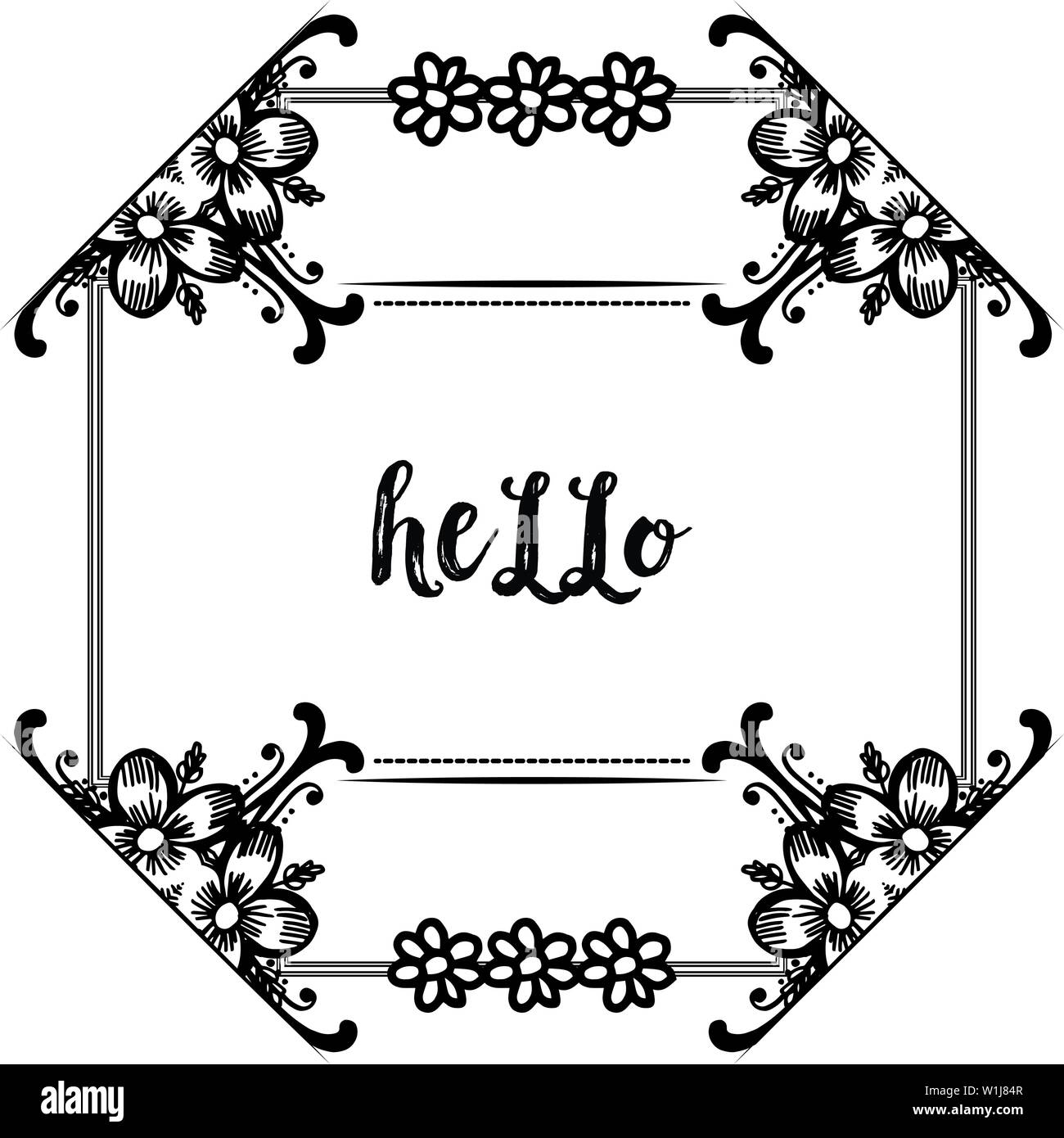 Vector illustration lettering hello with design graphic flower frame ...
