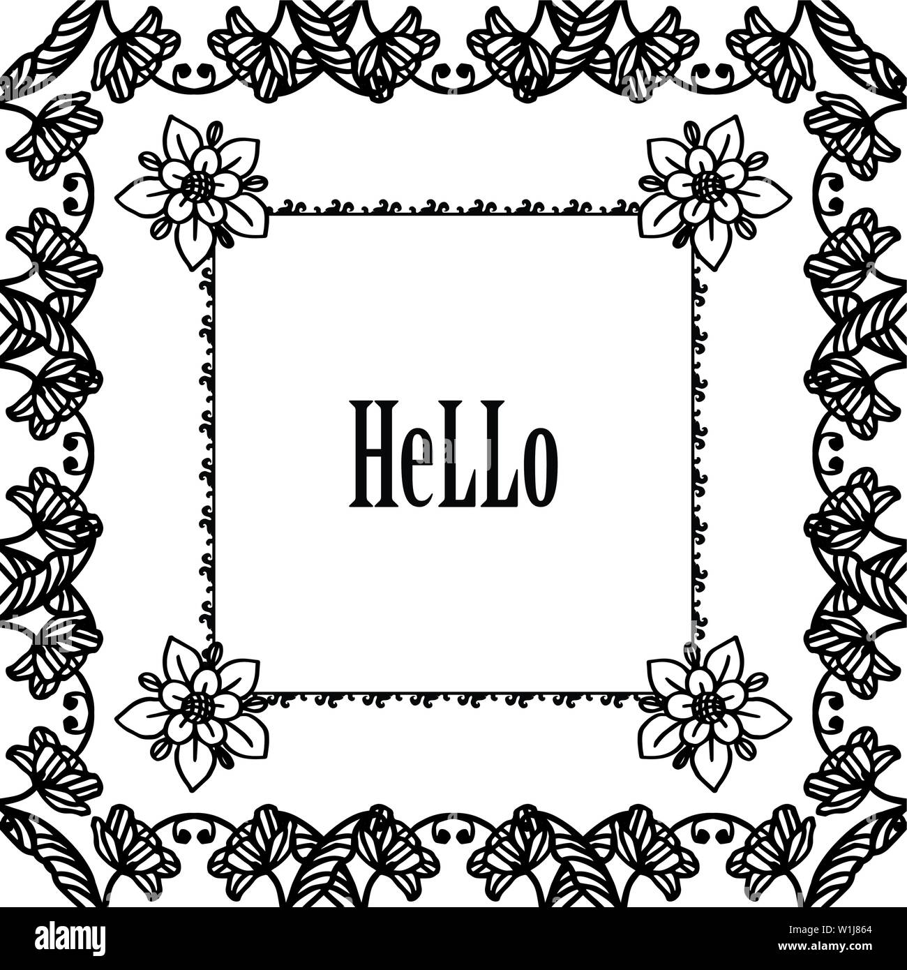 Vector illustration lettering hello with design graphic flower frame ...