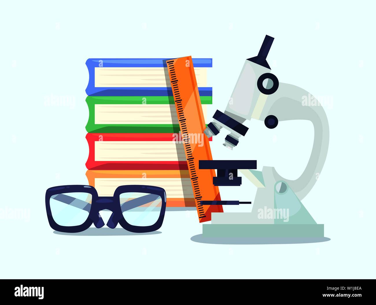 books stacked microscope ruler glasses back to school vector ...