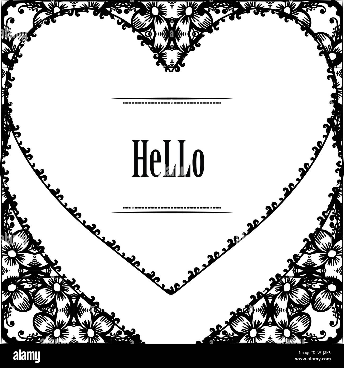 Vector illustration lettering hello with ornate of flower frame hand ...