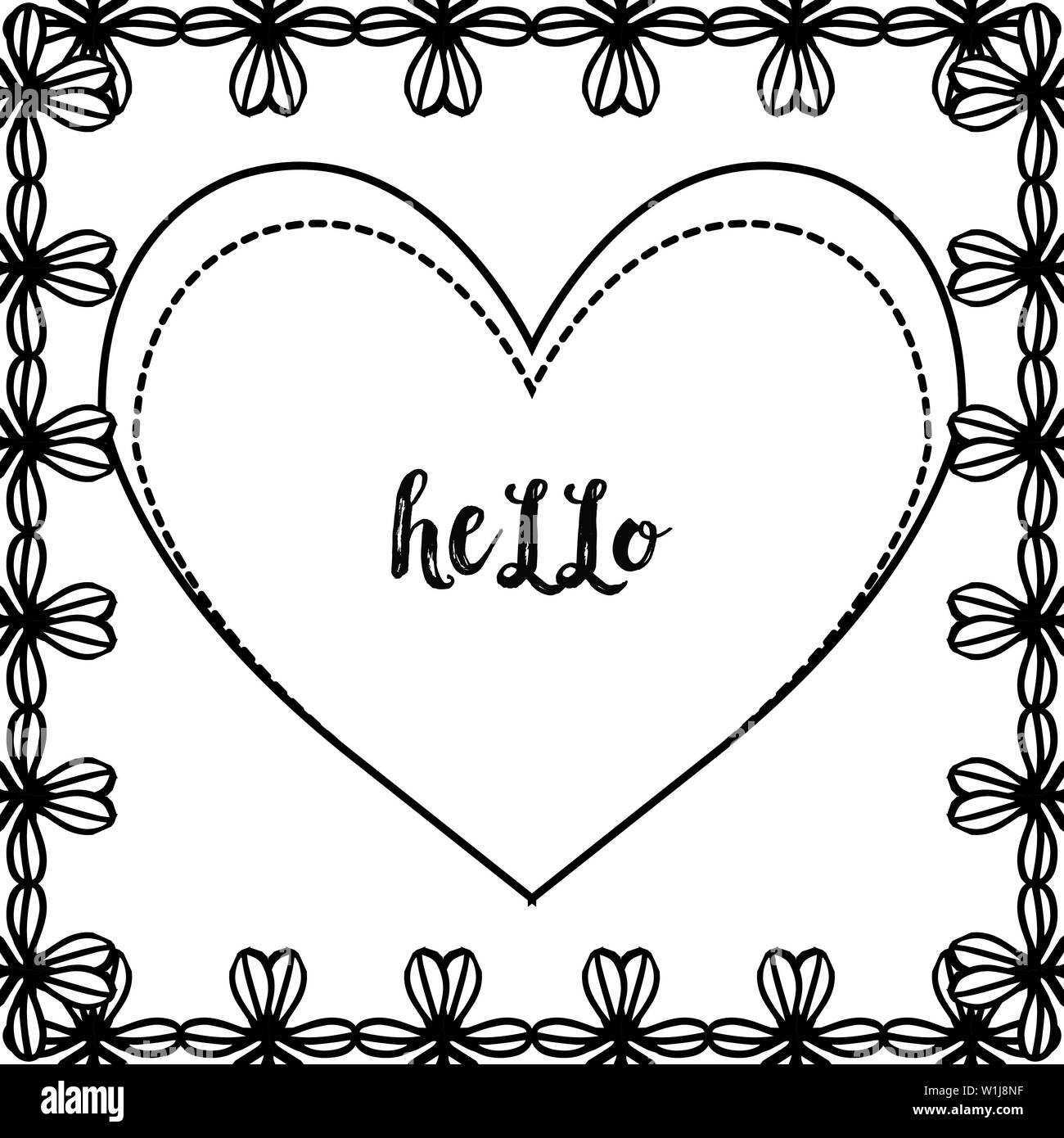 Vector illustration lettering hello with ornate of flower frame hand ...