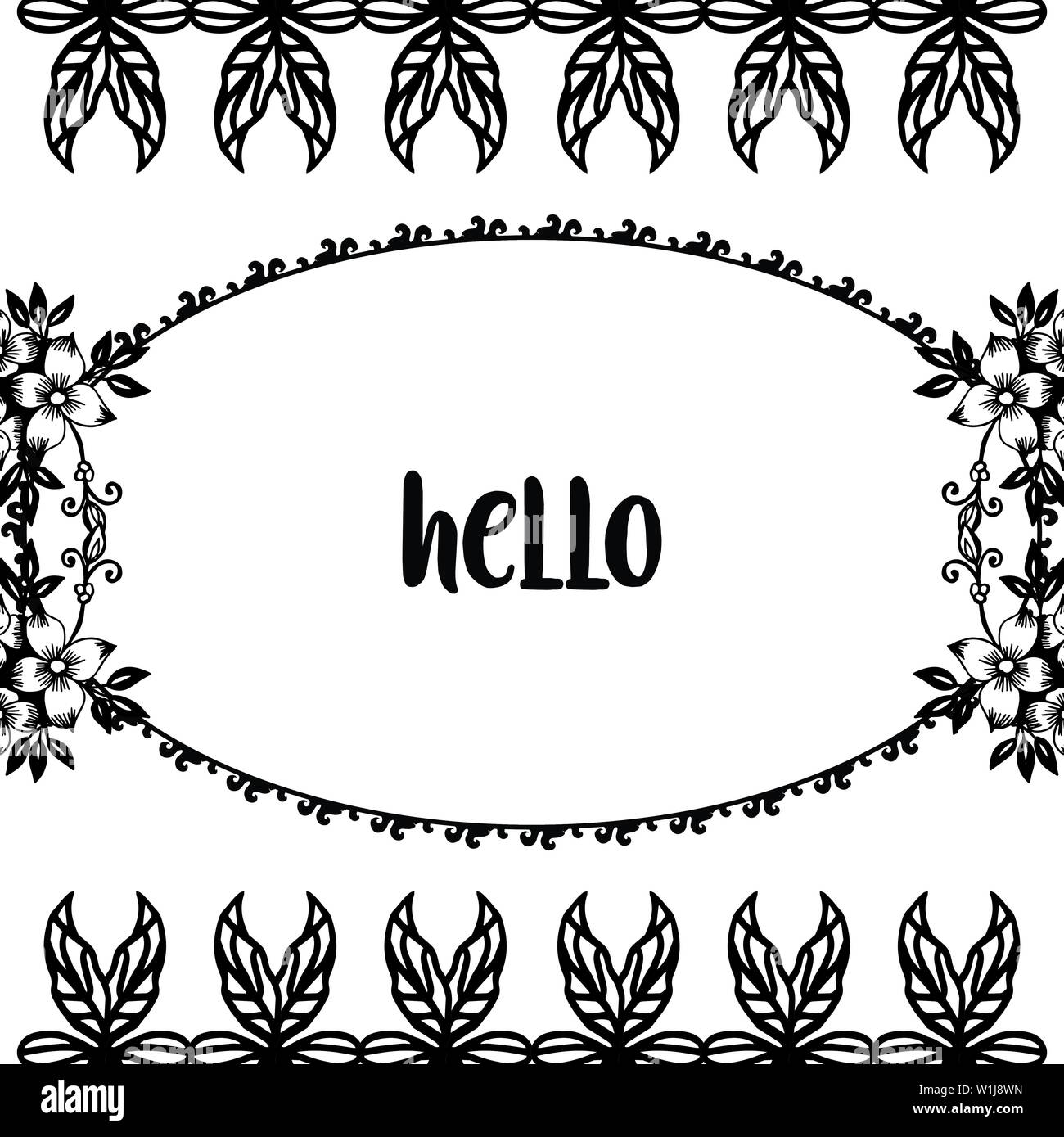 Vector illustration lettering hello with ornate of flower frame hand ...