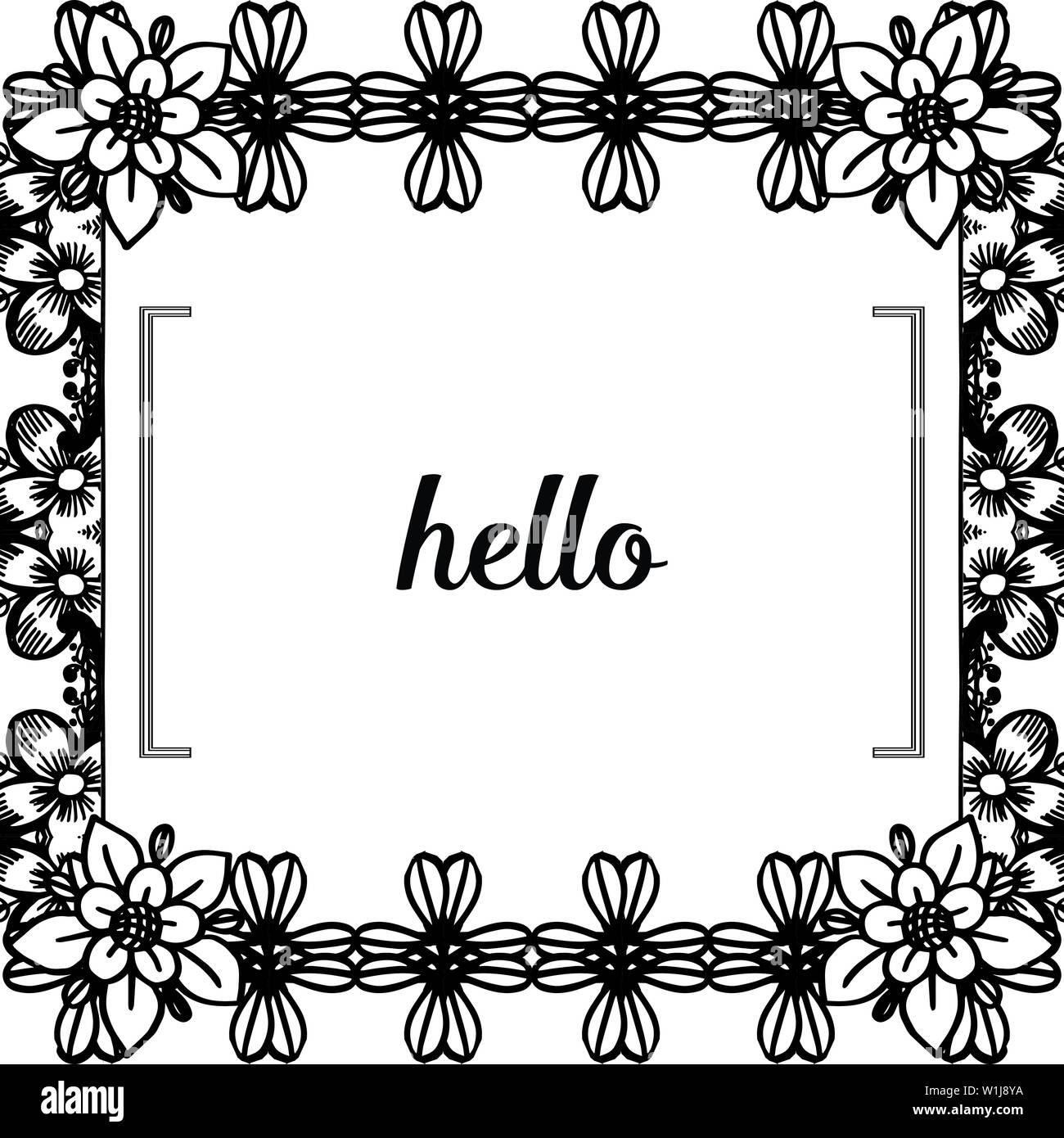 Vector illustration lettering hello with ornate of flower frame hand ...